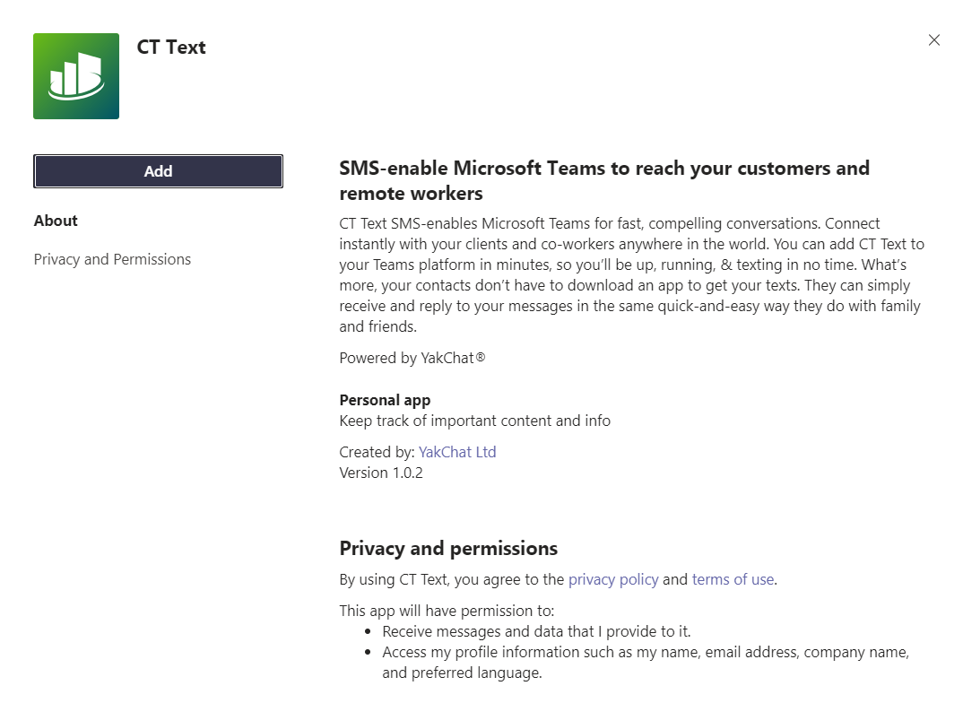 MS Teams CT Text - Installation Guide - CallTower Solutions Center MS Teams CT Text - Installation Guide - CallTower Solutions Center